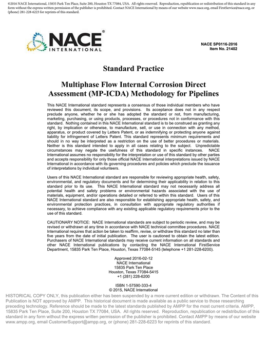 Multiphase Flow Internal Corrosion Direct Assessment (MP-ICDA) Methodology for Pipelines ...